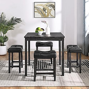 Bar Table and Chairs Set for 4,5 Piece Dining Table Set with PU Stool, Industrial Breakfast Table Set, for Living Room, Dining Room, Game Room,Small Space（Black）