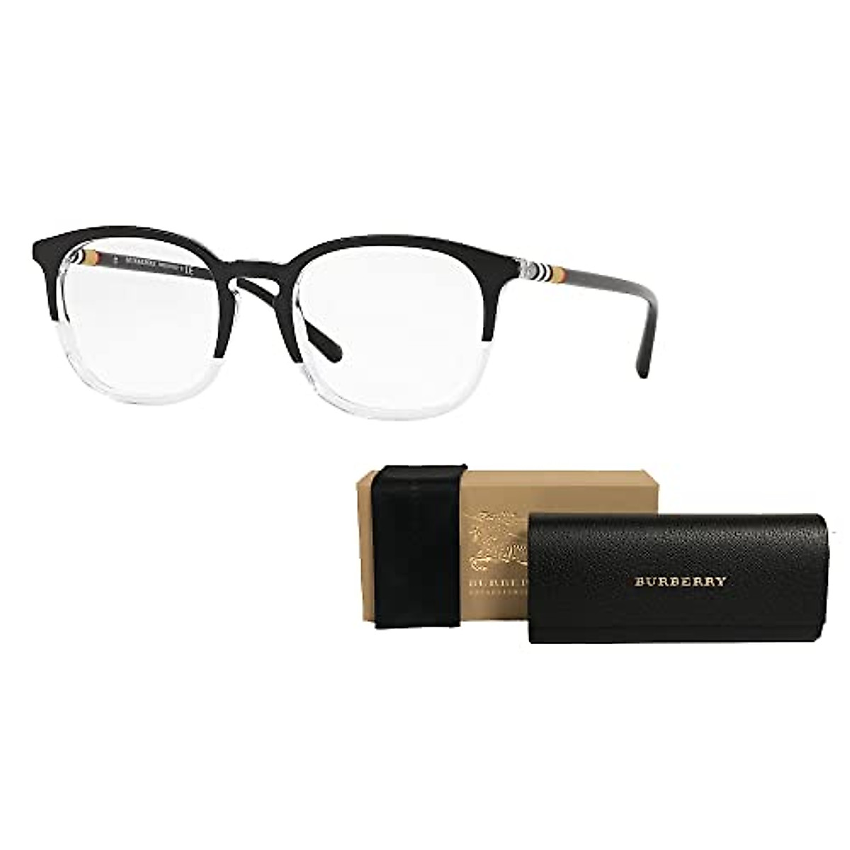 BURBERRY BE2272 3029 53MM Top Black On Crystal Square Eyeglasses for Men + BUNDLE With Designer iWear Complimentary Eyewear Kit