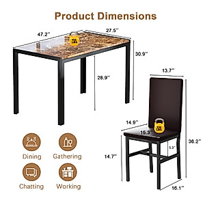 DKLGG Dining Table Set for 4, Modern Kitchen Table and Chairs Set with 4 PU Leather Chairs, Space-Saving Dinette Dining Room Table Set for Small Space Home Kitchen, Restaurant, Brown+Dark Brown