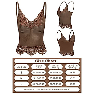 Newcotte 6 Pcs Lace Patchwork Tank Top Y2k Fairy Grunge Lace Ribbed Knitted Crop Top for Girls Women(X-Large,Classic Color)