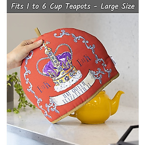Muldale Queen Elizabeth Tea Cozy for Teapot Insulated - Crown Design - Large Teapot Cover for Keeping Warm - English Tea Cosy - 100% Cotton with Extra Thick Wadding - 2-6 Cups