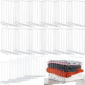 16 Pieces Metal Shelf Dividers Bulk Wood Closet Organization 12 Inch Tall Closet Shelf Organizer Storage Dividers for Shelves Adjustable Wire Shelving Separators for Clothes Book Bedroom, White(White)