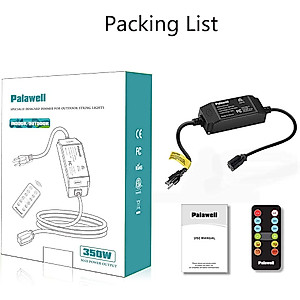 Outdoor Dimmer for String Lights,350W String Light Dimmer Switch,100ft Remote Control Dimming Timer for Led Light,Lamp and Patio Light,Dimmer for Outdoor String Light,Dimmer Plug,Timer,Waterprooof