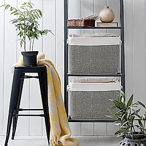 Organization and Storage Basket for Organizing - 16x12x12 inch Large 2 Pack Collapsible Storage Bins for Shelves, Fabric Storage Cubes for Box Closet Cloth Toy Nursery Books Kids (White & Grey)