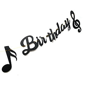 Paity Music Happy Birthday Banner Party Decorations, Notes Decorations Note Garland Black , Birthday, Theme Baby Shower School Bulletin Board Craft Home Wall Decor Pre-strung (Black)