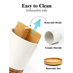 LoeJan 3 Compartment Utensil Holder, Extra Large Utensil Crock, Stable Ceramic Utensil Organizer, Cooking Tool Organizer Set for Kitchen Counter Farmhouse Decor (C-White(Grossy))