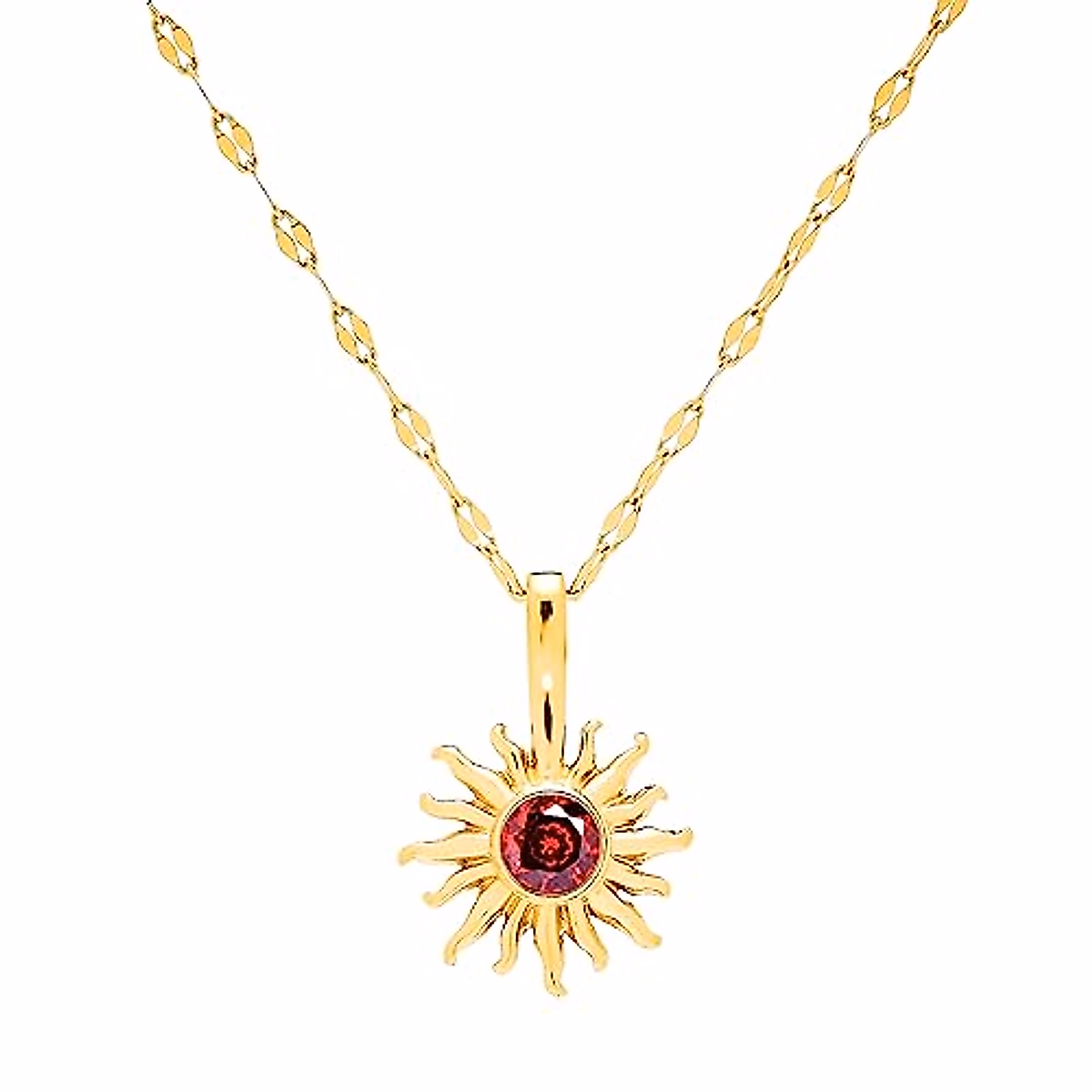 Ankiyabe 14 K Gold Plated Sun Necklace with Cubic Zirconia Birthstone for Best Friend Sunshine Pendant for Bestie BFF Gift (July)