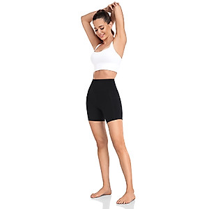 HeyNuts Women's High Waisted Biker Shorts with Side Pockets, Workout Tummy Control Yoga Leggings Running Shorts 6'' Black M(8/10)