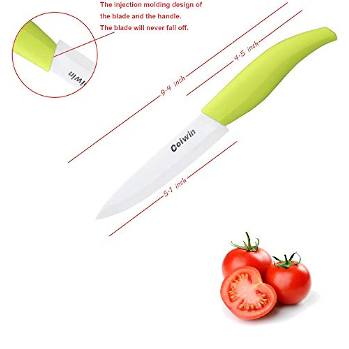 Ceramic Knife Set Color Ceramic Knives Set with Stain Resistant 6 inch Chef Knife, 5 inch Steak Knife, 4 inch Fruit Knife, 3 inch Sushi Knife, Peeler