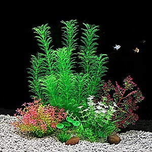 QUMY Aquarium Plants Artificial Plastic Fish Tank Plants Decoration Set for All Fish 5 PCS