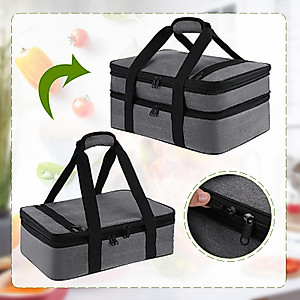 2 Pieces Double Decker Insulated Casserole Carrier Lasagna Holder Tote Food Warmer Bag Expandable Food Transport Containers Fits 9 x 13 Inches Baking Dish for Potluck Parties Picnic Trip Camping, Grey