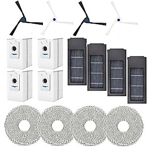 16Pcs Spare Parts Accessories Kit for Ecovacs Deebot X2/ X2 Pro Robot Vacuum Cleaner, 4 x Dust Bags 4 x Mop Clothes 4 x Filters 4 x Side Brushes