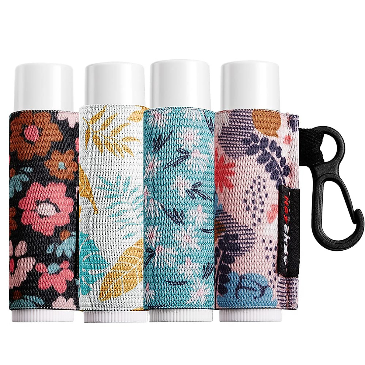 HEYSKAY Lip Balm Holder Sleeves Keychain Chapstick Elastic Sleeves (Floral patterns)
