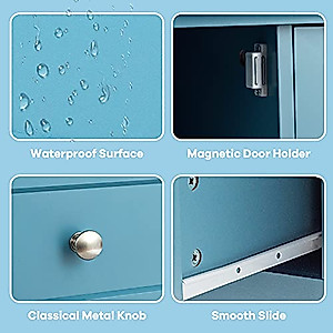 Hysache Buffet Sideboard, Wood Buffet Cabinet with 2 Drawers and 2 Storage Cabinets, Sideboard with Bottom Shelf, Ideal for Kitchen Living Room (Blue)