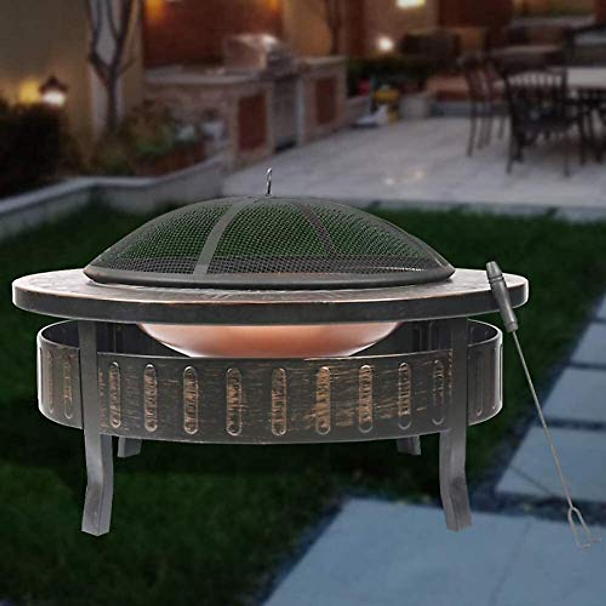 LEAYAN Garden Fire Pit Portable Grill Barbecue Rack Outdoor Metal Firepit Round Table Backyard Patio Garden Stove Wood Burning Fire Pit with Spark Screen, Log Poker and Cover for Camping BBQ Cooking