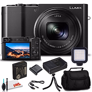Panasonic Lumix DMC-ZS100 Digital Camera (Black) (DMC-ZS100K) - Bundle - with LED Video Light + Soft Bag + 12 Inch Flexible Tripod + Cleaning Set