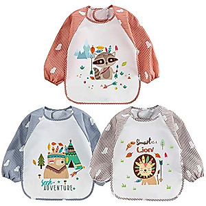 Haimoburg 3pcs Set Baby Toddler Kids Waterproof Long Sleeve Bibs Apron Feeding Smock