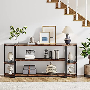 Tribesigns 70.9 Inch Extra Long Console Table, Industrial Sofa Table Behind Couch, Entry Table with Storage for Entryway, Hallway, Living Room, Rustic Brown