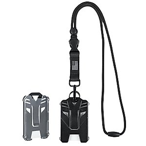 DAYGOS Hard Plastic Badge Holder, Tactical ID/Credit Holder with Heavy Duty Breakaway Neck Lanyard, Detachable Card Holder Lanyards for Keys, Offices, Cruise, School (Black, Holds 1 to 6 Cards)
