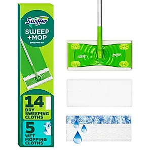 Swiffer Sweeper 2-in-1 Mops for Floor Cleaning, Dry and Wet Multi Surface Floor Cleaner, Sweeping and Mopping Starter Kit, Includes 1 Mop + 19 Refills, 20 Piece Set
