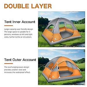 Camping Tent, 3/4 Person Dome Tent Backpacking Instant Tent with Easy Setup, Waterproof Lightweight Portable Pop Up Tent for Camping, Hiking, Mountaineering or Beach, Includes Wind Rope and Carry Bag