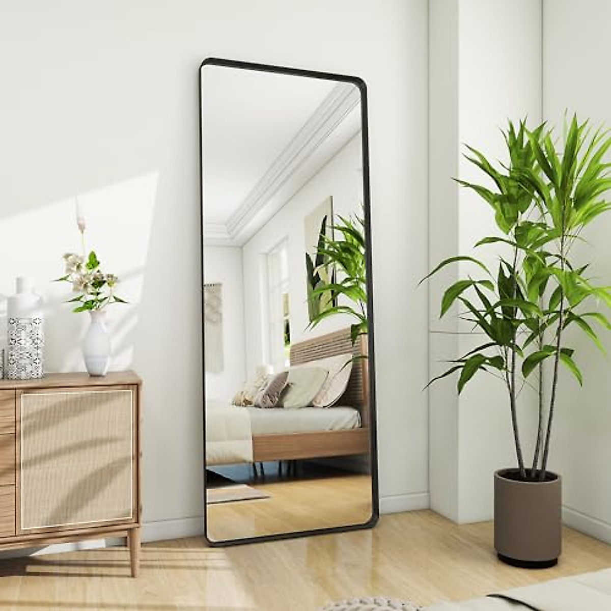 VooBang Full Length Mirror Deep Framed 30x71 Inch Floor Stand, Leaning or Dressing Modern Sleek and Chic Design Ideal for Bedroom, Closet, or Entryway Black