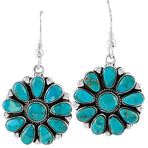 Turquoise Earrings 925 Sterling Silver & Genuine Turquoise (Turquoise)