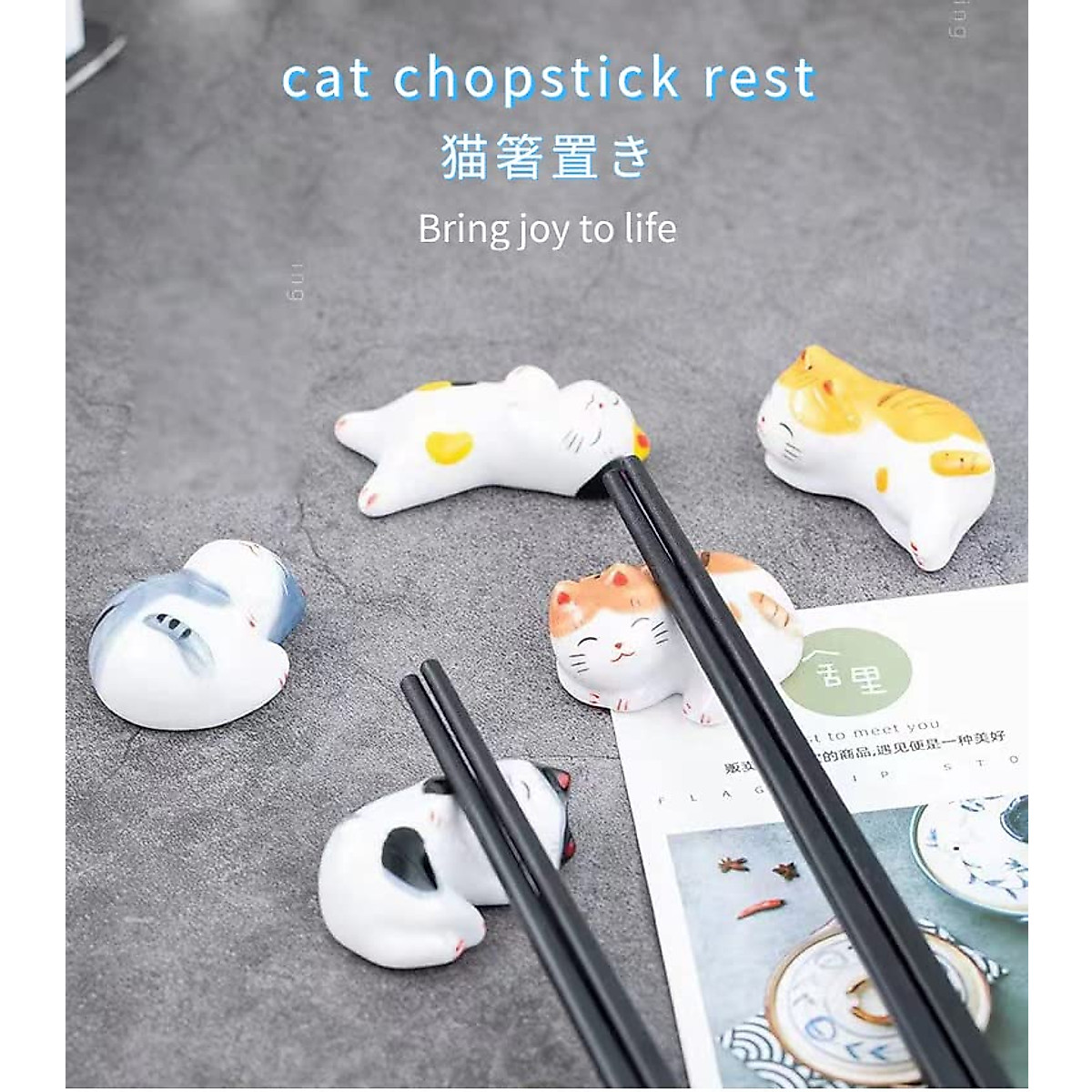 STJDM APULM Cat chopstick holder Lucky cat Lucky cat Penrest chopstick holder Cat chopstick pillow Ceramic cute decoration Ideal for taverns, family dining tables, living rooms