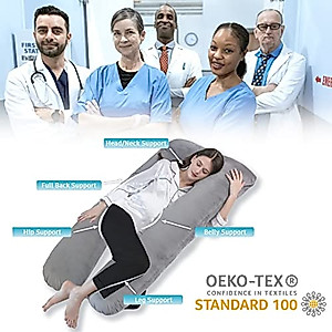 DOWNCOOL Pregnancy Pillow, U Shaped Body Pillow for Pregnancy, 55 Inch Grey Maternity Support with Removable Cover for Sleeping,Support for Back, Hips, Legs, Belly