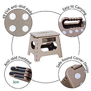 Folding Step Stool - 11" Height - Holds up 300 Lbs lightweight foldable stepping stool is sturdy enough to support adults & safe enough for kids. Skid resistant and open with one flip (Light Tan)