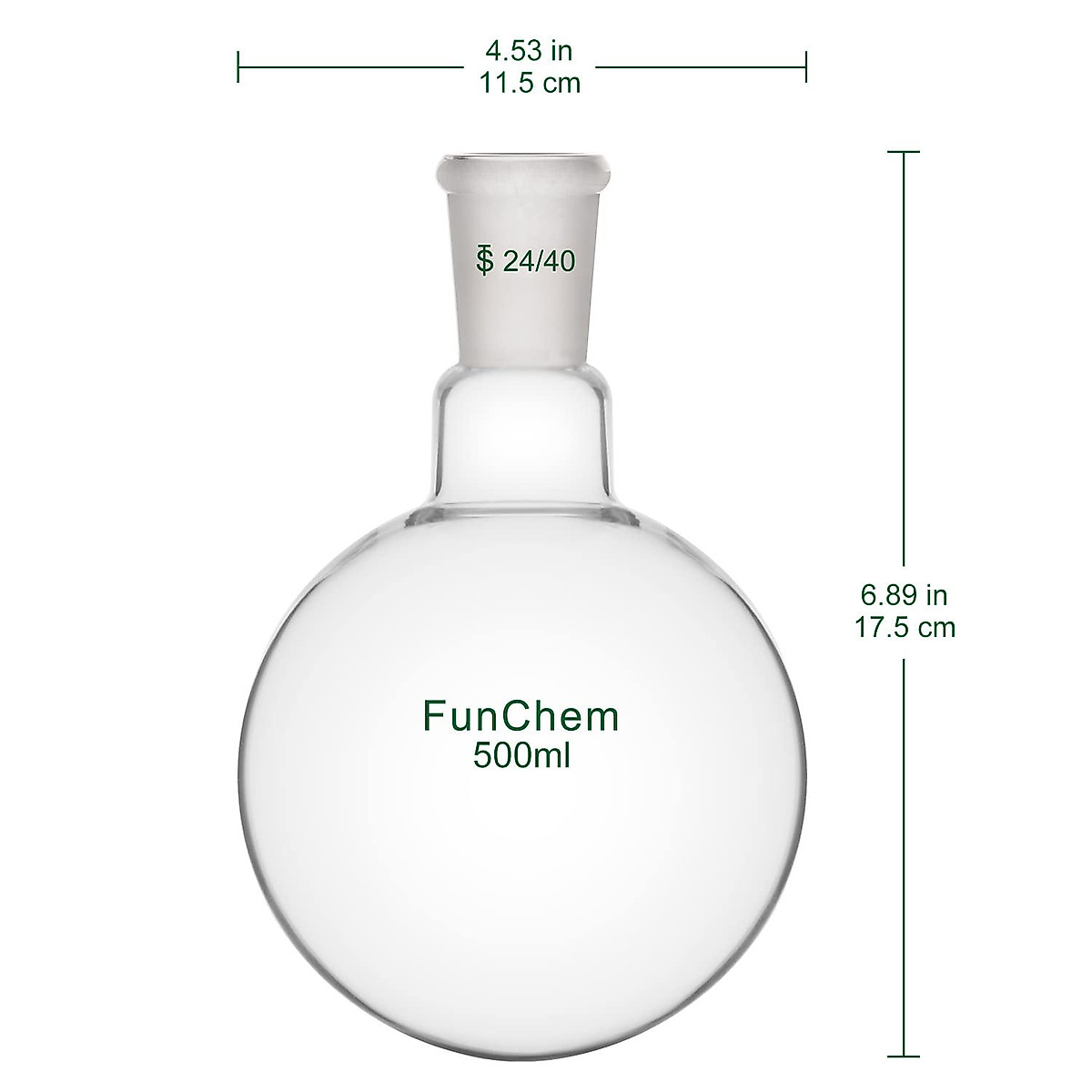 FunChem Single Neck 1 Neck Round Bottom Flask RBF, Glass Boiling Flask with 24/40 Standard Taper Outer Joint (500 mL)