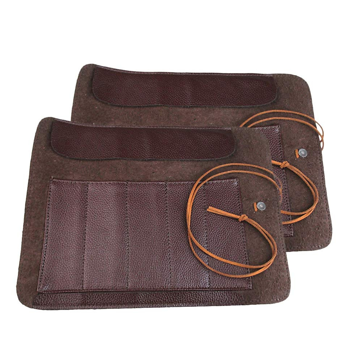 Hemoton 2 Pcs Leather Chef Knife Roll Bag Foldable Knife Culinary Bag Kitchen Knives Holder Organiser Utensils Wrap Bag Makeup Brush Roll Pouch Travel Tool Storage Container