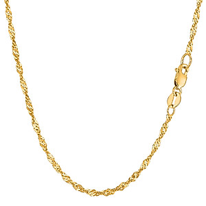 Jewelry Affairs 14k Yellow Real Gold Singapore Chain Necklace, 2.1mm, 16"
