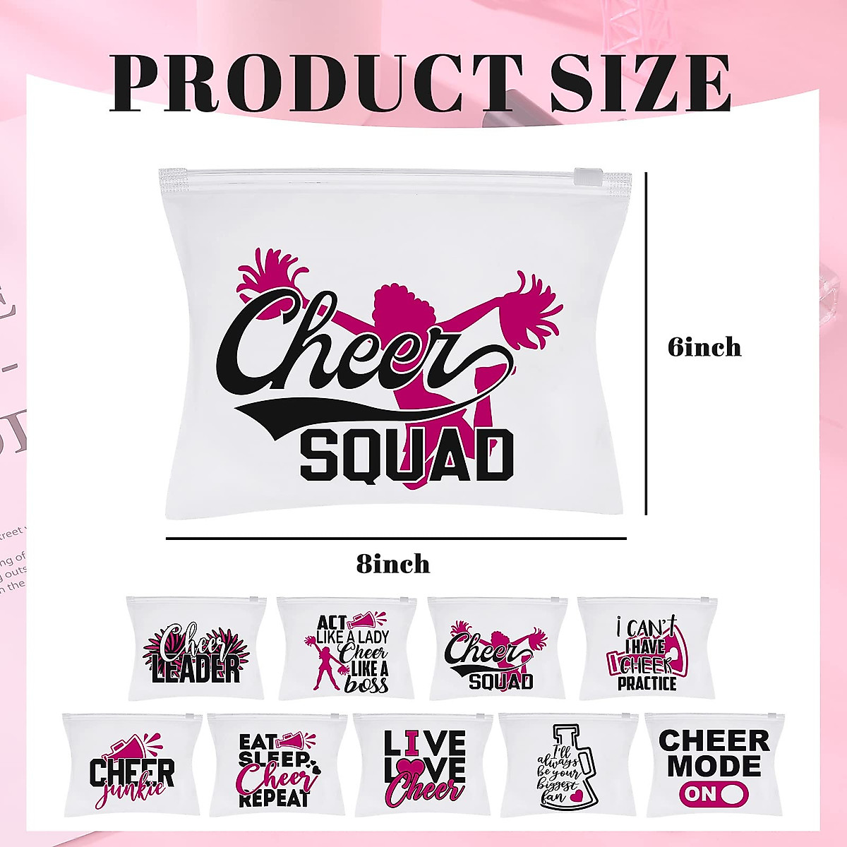 Henoyso 90 Pieces Cheer Makeup Bag Cheerleaders Gifts Cosmetic Cheer Bags for Cheerleaders Cheer Gifts for Team Cheer Party Favors Travel Pouch Makeup Case for Women Teammates Accessories, 9 Styles