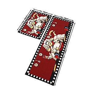 EGOBUY Chef Kitchen Rugs and Mats Washable Non Skid Absorbent Microfiber Kitchen Mats for Floor Anti-Fatigue Kitchen Mat Set of 2 Chef Kitchen Decoration Stain Resistant 15.7''x23.6'' + 15.7''x47.2'