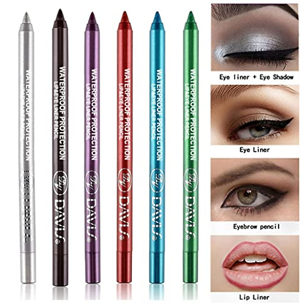 Go Ho 6 PCS Colorful Eyeshadow Eye Liners Set, Colored Eyeliner Pencils Pearl Eyeliner Kit Glitter Eye Liners for Women,Shimmer Metallic Eyeliner Pencil Professional Eye Color & lip Liner Makeup