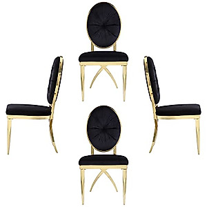 ACEDÉCOR Dining Chair Set of 4, Black Velvet Dining Room Chair with Round Back & Gold Unique Legs, Luxurious Dining Chair in Black and Gold