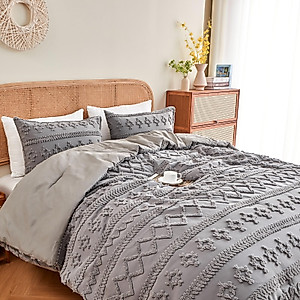 ENJOHOS Boho Twin XL Comforter Set for College Girls - Twin Size Tufted Comforter, 3 Pieces Grey Comforter Bedding for All Season, Lightweight Soft Microfiber Comforter with 2 Pillowcases