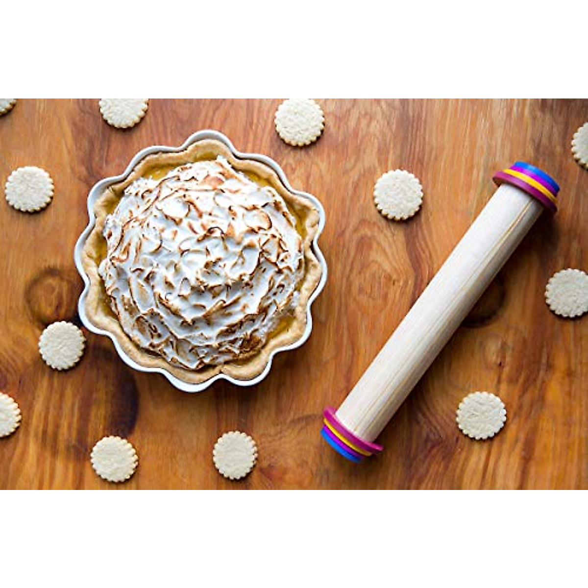 GreenOlive Rolling Pin Guide Ring Spacer Bands (8 Piece Set) Multicolored Flexible Silicone Slip On Baking Accessories Fit 1 3/4” to 2” Wide Dough Rollers