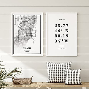 Dear Mapper Miami United States View Abstract Road Modern Map Art Minimalist Painting Black and White Canvas Line Art Print Poster Art Print Poster Home Decor (Set of 3 Unframed) (16x24inch)