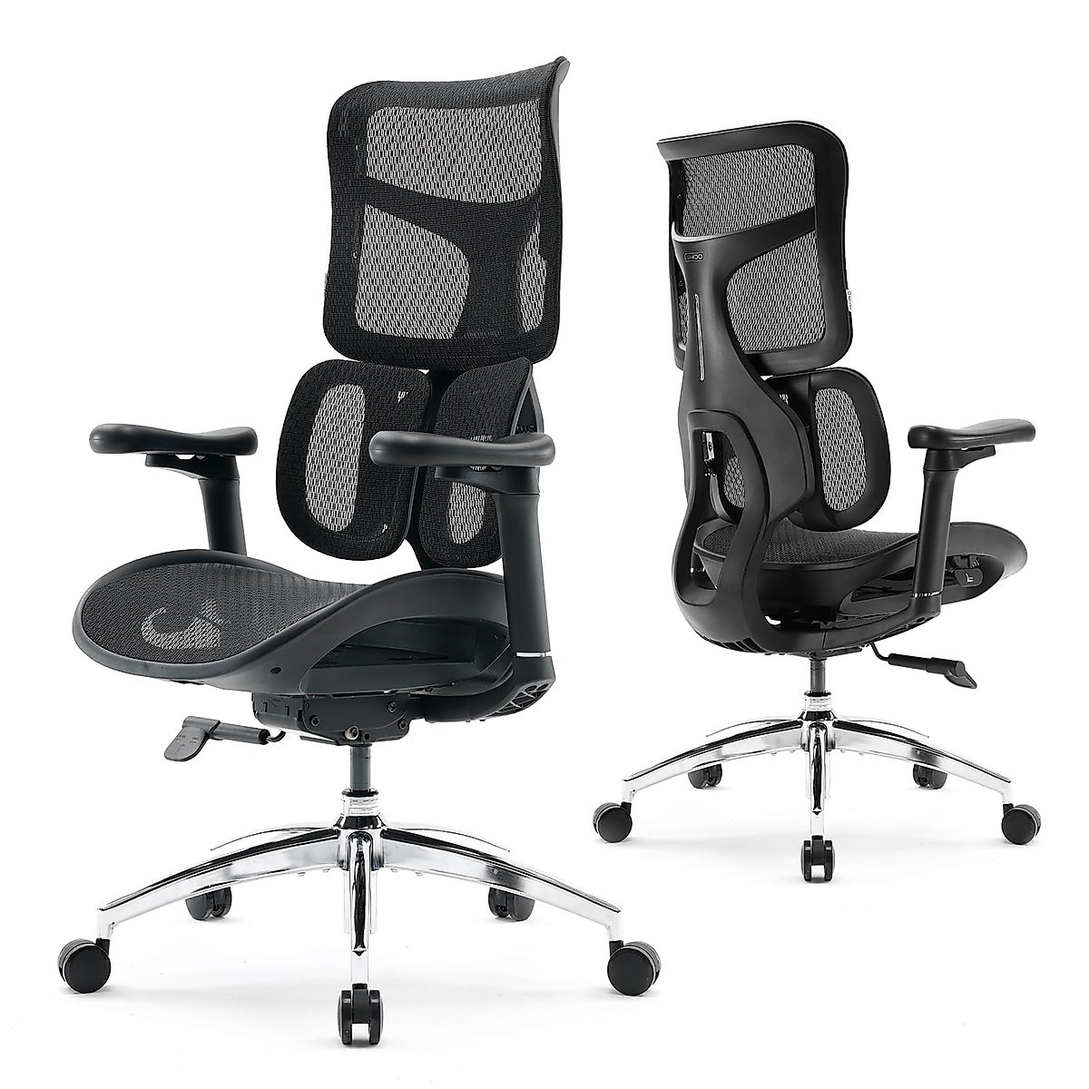 SIHOO Doro S100 Ergonomic Office Chair - with Dual Dynamic Lumbar Support, 5-Level Adjustable Backrest, 4D Coordinated Armrests, 135-degree Max. Recline Angle, Suitable for Home Office (Black)