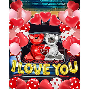 Lutoys Valentines Balloon Kit Decor with I Love You Balloons, Heart Balloons with 1000 Pcs Silk Red Rose Petals for Valentines Day Decorations Romantic Proposal Wedding Anniversary Decorations