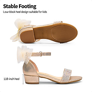 DREAM PAIRS Girls Sandals Low Heel Dress Pump Ankle Strap Interchangeable Bow Flower Wedding Party Shoes SDSD2320K GOLD Size 2 Little Kid