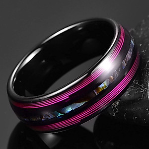 Corato 8mm Abalone Shell Wedding Ring for Men Women Domed Black Rings Tungsten Engagement Band with Purple Guitar String Size 9