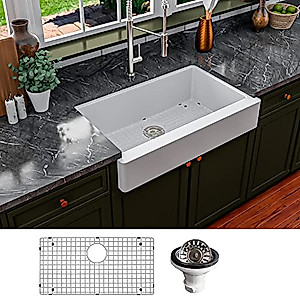 Karran QAR-740 Retrofit Farmhouse/Apron-Front Quartz Composite 34 in. Single Bowl Kitchen Sink Kit in White