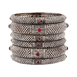 Efulgenz Oxidized Indian Bangles for Women Silver Oxidized Bangles Traditional Oxidised Jewellery Indian Bangles Bollywood Bracelet