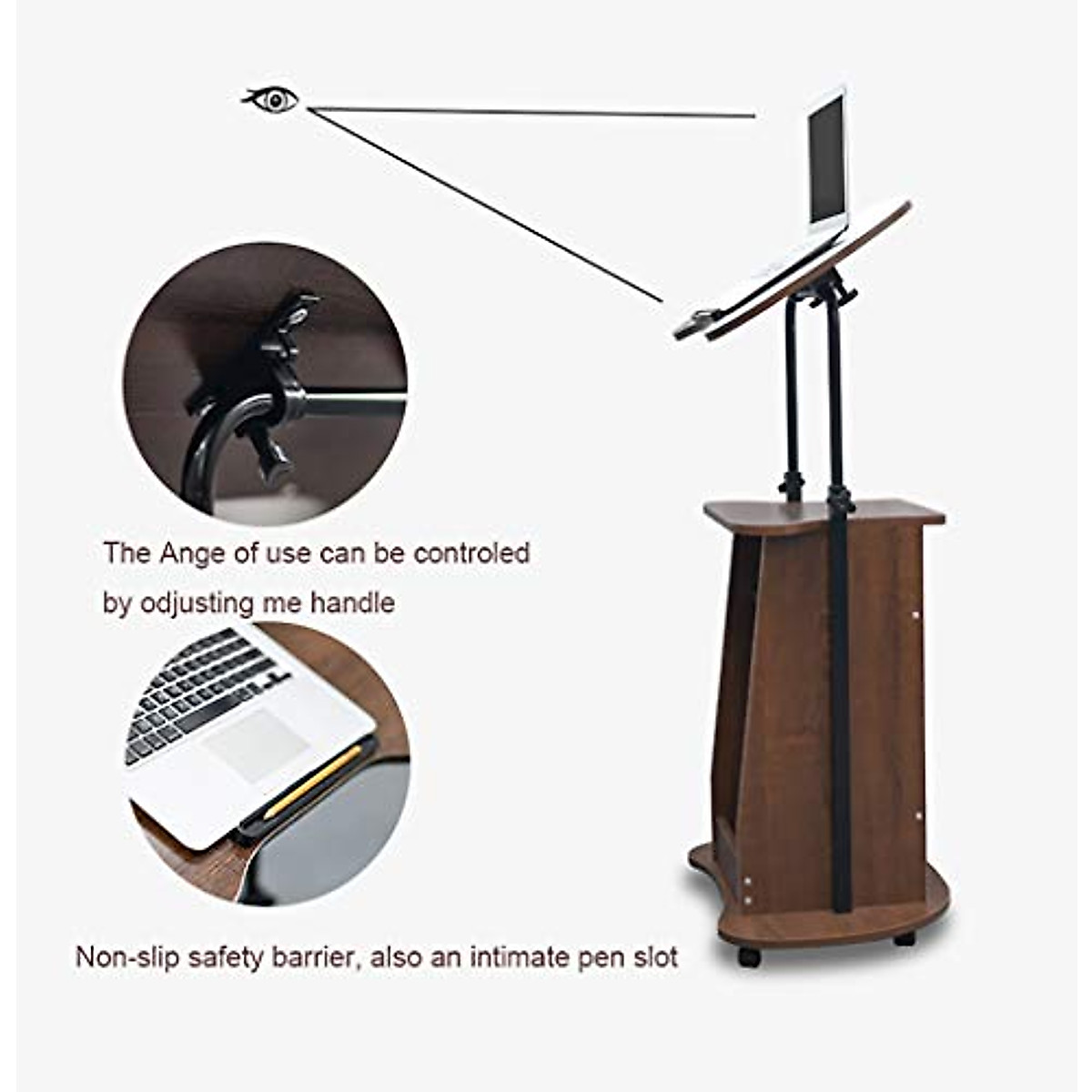 TOPYL Mobile Stand Up Height Adjustable Computer Desk,Nightstand Storage Cabinet with Wheel for Work Station Home Office Desk Maple