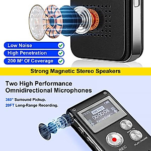 32GB Digital Voice Recorder - Voice Activated Recorder with Playback, Portable Tape Recorder for Lectures, Meetings, Interviews, Audio Recorder with Microphone USB Cable, MP3 Player