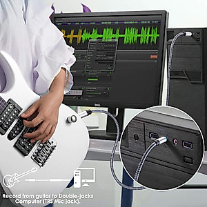 Tiierzon 1/8 to 1/4 Stereo Cable 15Ft, 6.35mm 1/4" Male to 3.5mm 1/8" Male TRS Bidirectional Stereo Audio Cable Jack for Guitar, Home Theater Devices, Speaker and Amplifiers(15Ft)