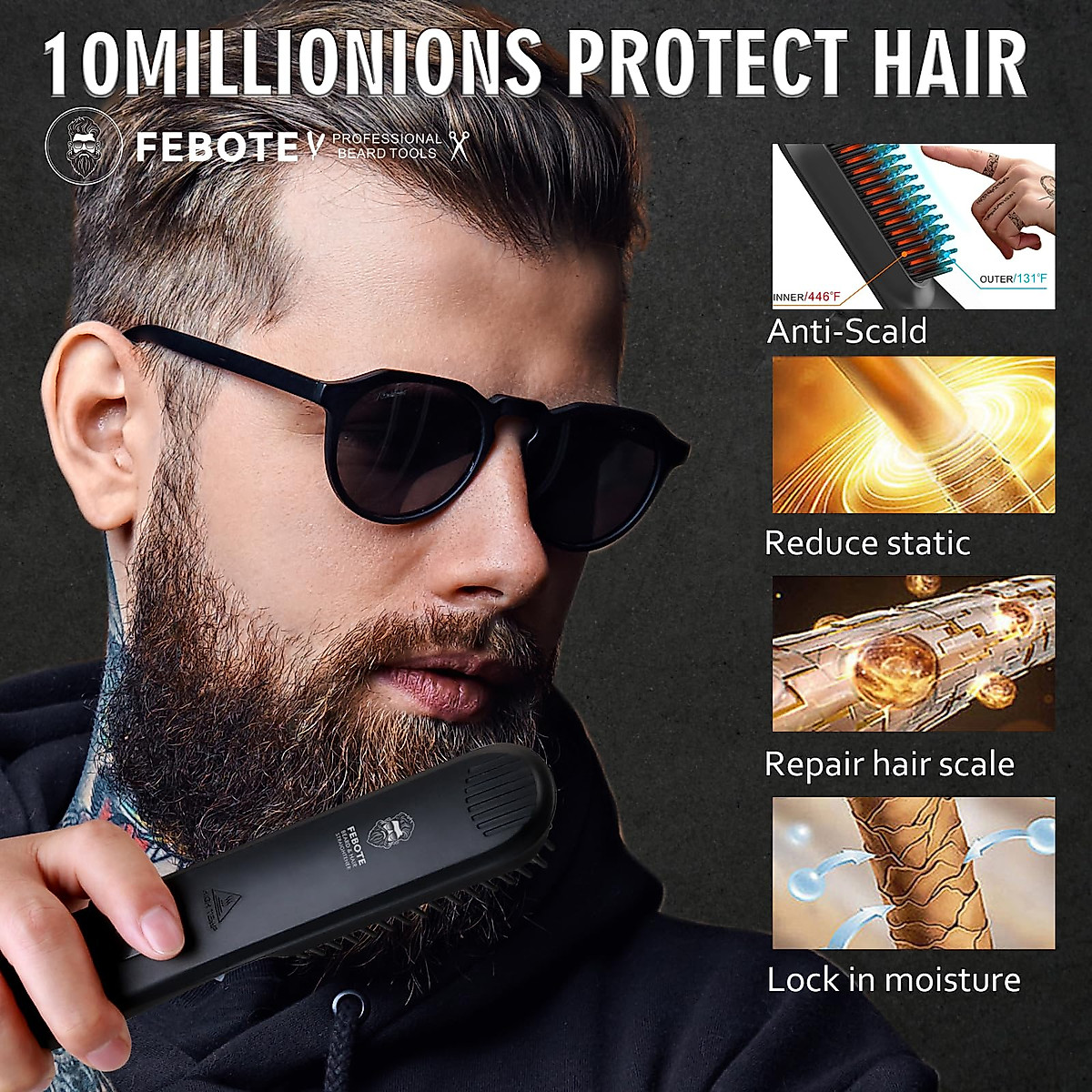 Beard Straightener Kit w/Beard Straightener, Beard Balm, Beard Growth Oil, Beard Styling Comb & Scissors, Upgraded 5-in-1 Beard Straightening, Unique Stocking Stuffer Gifts for Friend, Father & Him